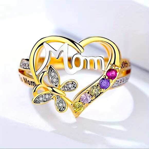 Jewelry | Newstylish Heart Butterfly Mom Ring Gold With Mom Done In ...